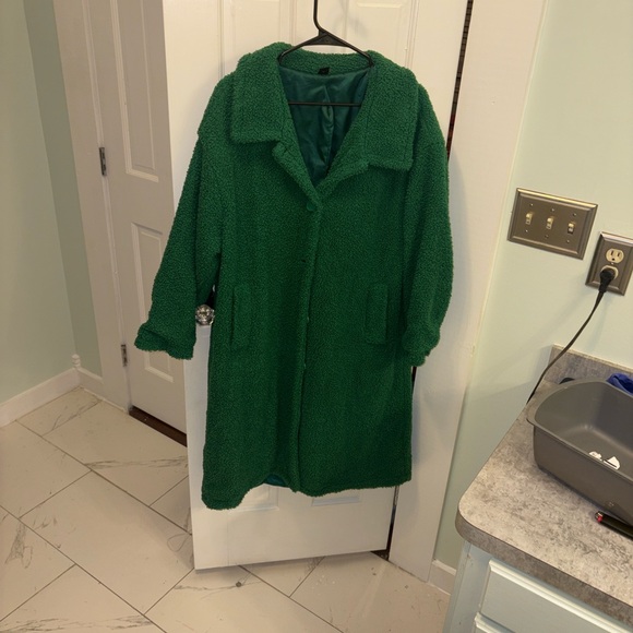 SHEIN | Jackets & Coats | Shein Green Teddy Coat Long | Poshmark